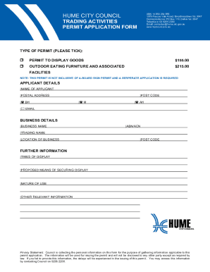 Fillable Online TRADING ACTIVITIES PERMIT APPLICATION FORM Fax Email ...