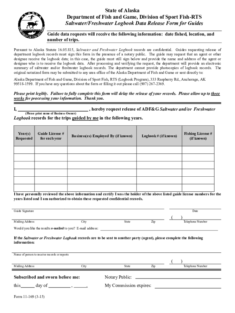 Fillable Online Saltwater/Freshwater Logbook Data Release Form for ...