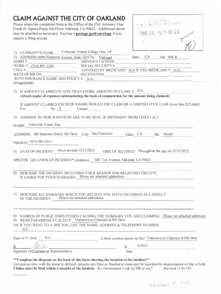 Fillable Online California Claim City Form - Fill Online, Printable ...