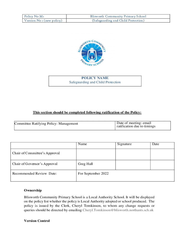 Fillable Online Safeguarding and Child Protection Policy Promoting the ...