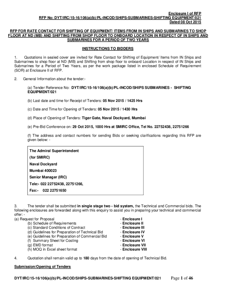 Fillable Online RFP No: DYT/IRC/15-16/106(a)(b)/PL-INCOD/SHIPS ...