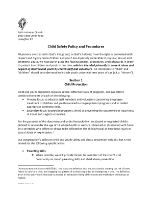 Fillable Online Child Safety Policy and Procedures - Faith Lutheran ...