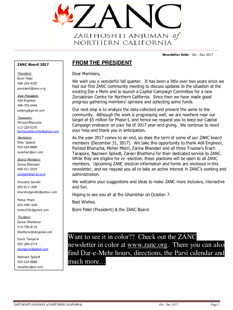 Fillable Online ZANCZarthosti Anjuman of Northern California Fax Email Print - pdfFiller