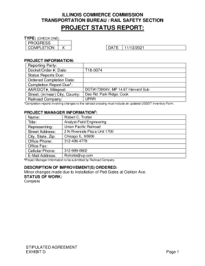Fillable Online icc illinois PROJECT STATUS REPORT: T07-0085 Fax Email Print - pdfFiller