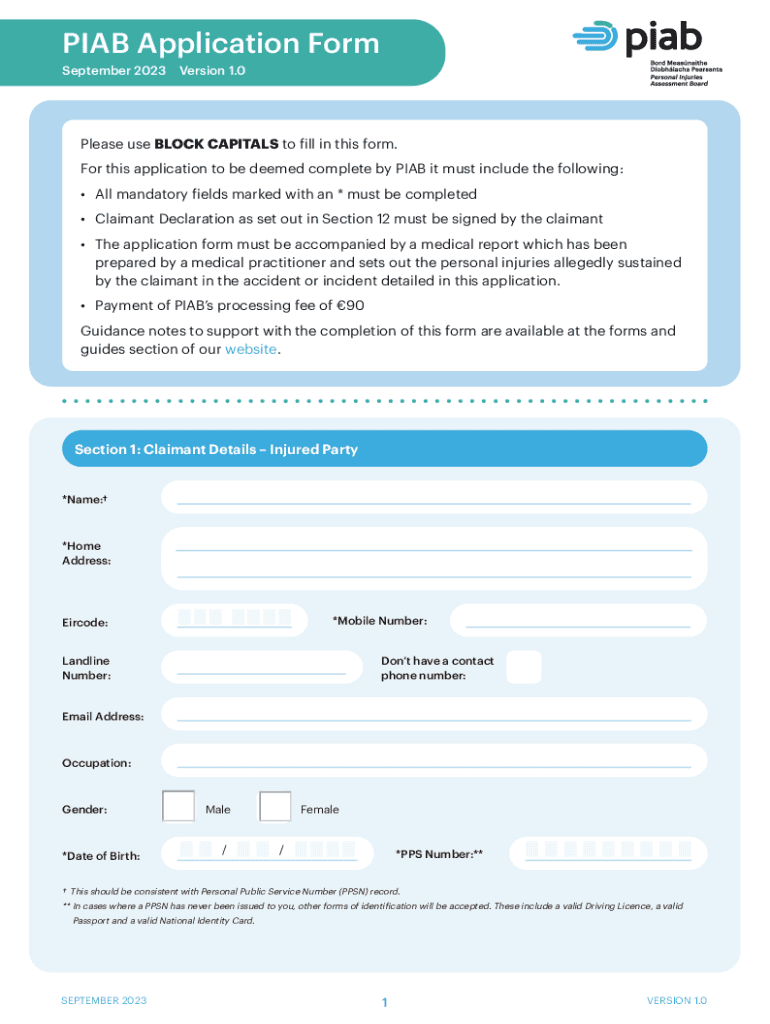 Fillable Online PIAB Fatal Accident Application Form Fax Email Print ...