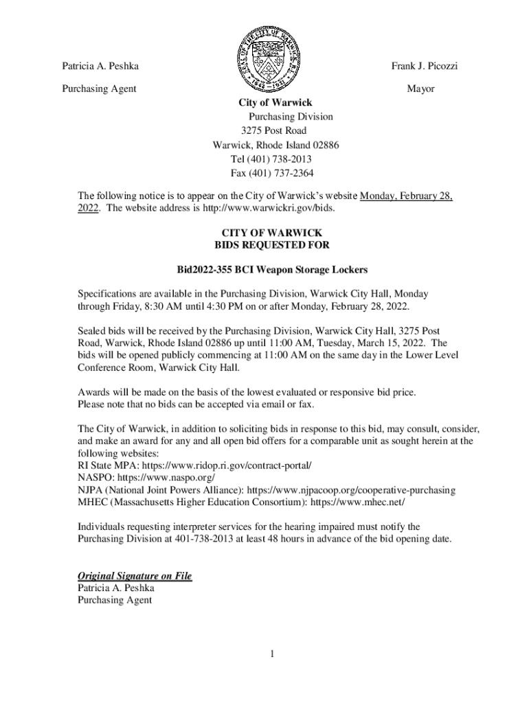 Fillable Online Bid2022-355 BCI Weapon Storage Lockers Fax Email Print ...