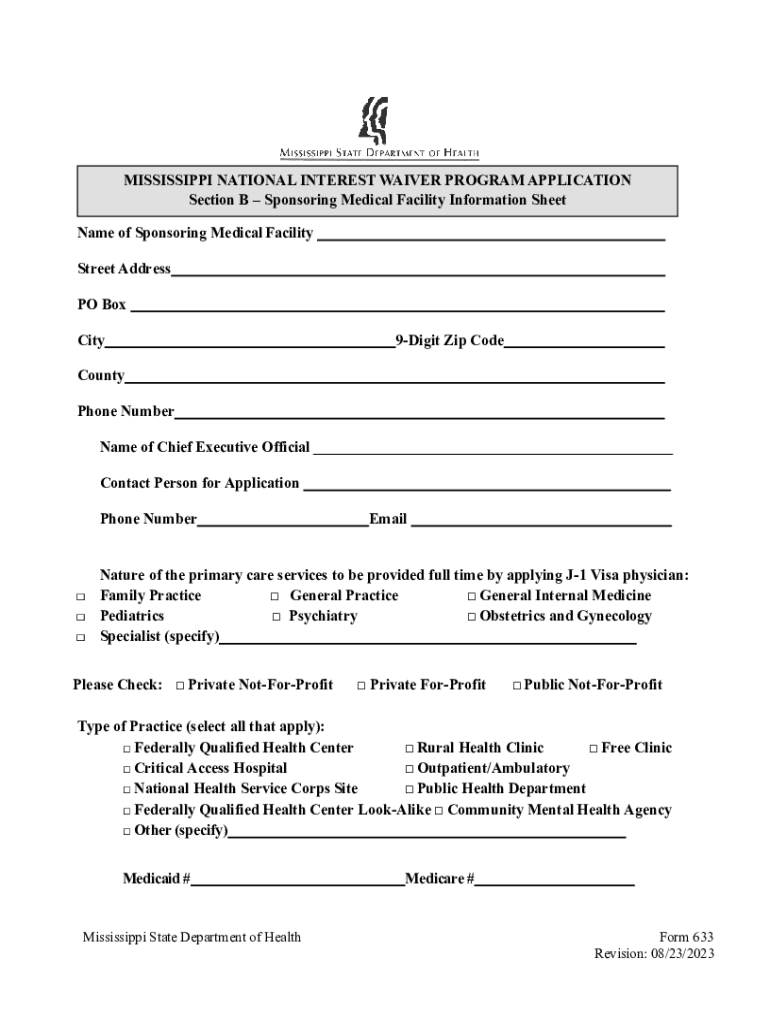 Fillable Online msdh ms mississippi national interest waiver program application Fax Email Print ...