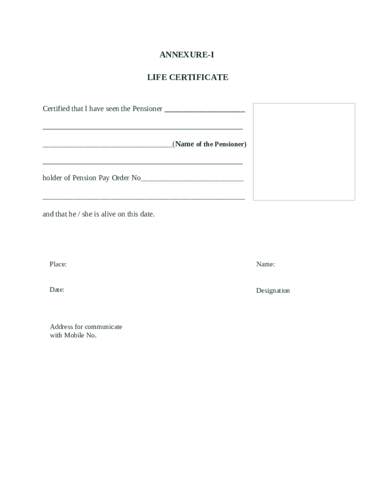 Life Certificate for Pensioners -Application at with Non ... Doc ...
