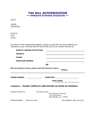 TAX BILL AUTHORIZATION Doc Template | pdfFiller