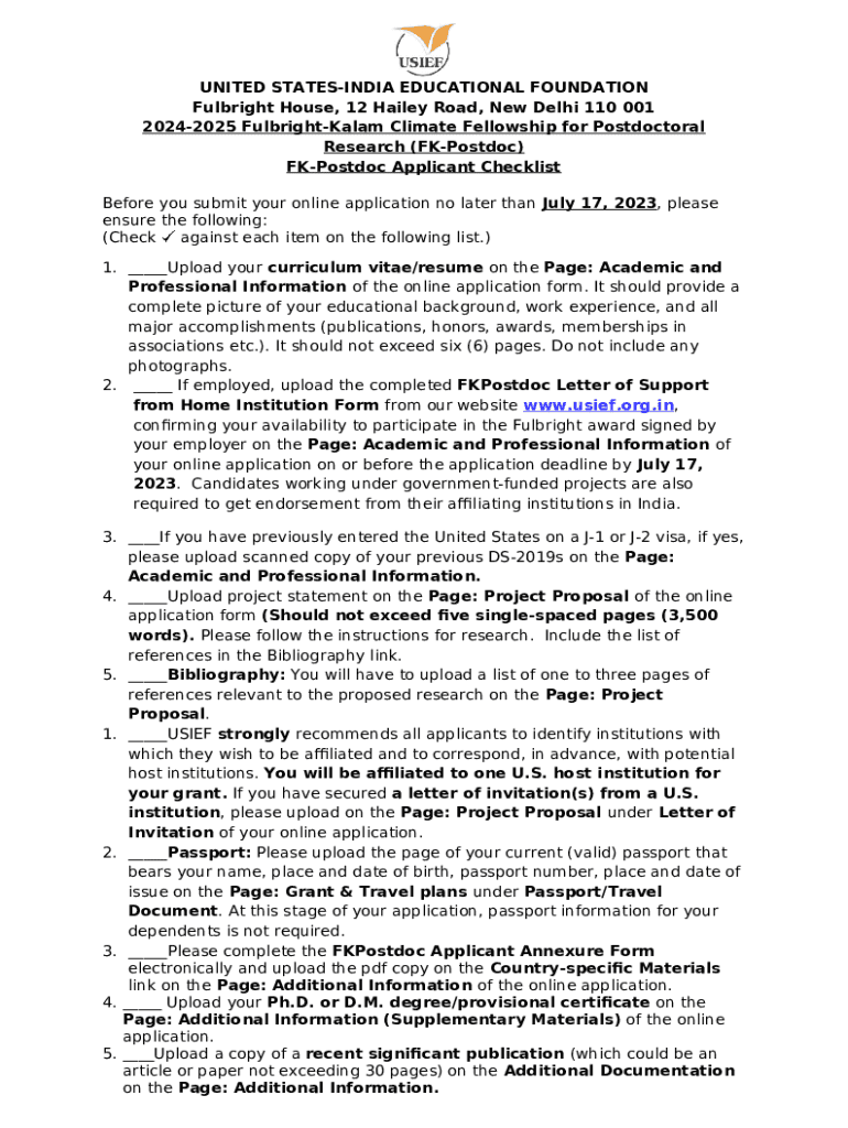 FNMaster's Applicant Checklist Doc Template | pdfFiller