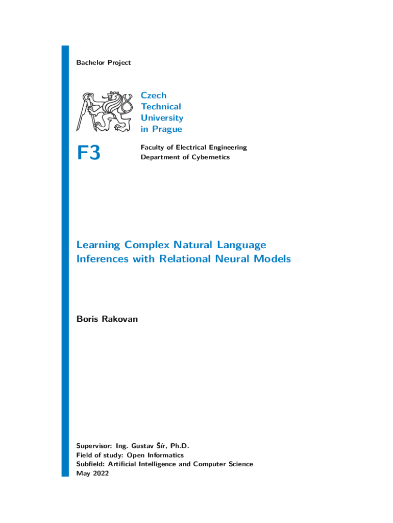 Fillable Online dspace cvut Learning Complex Natural Language ...