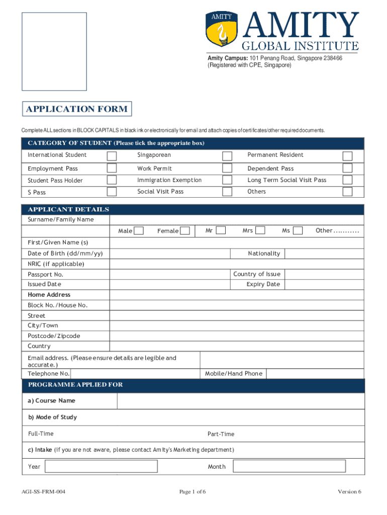 Fillable Online Amity Campus: 101 Penang Road, Singapore 238466 Fax Email Print - pdfFiller