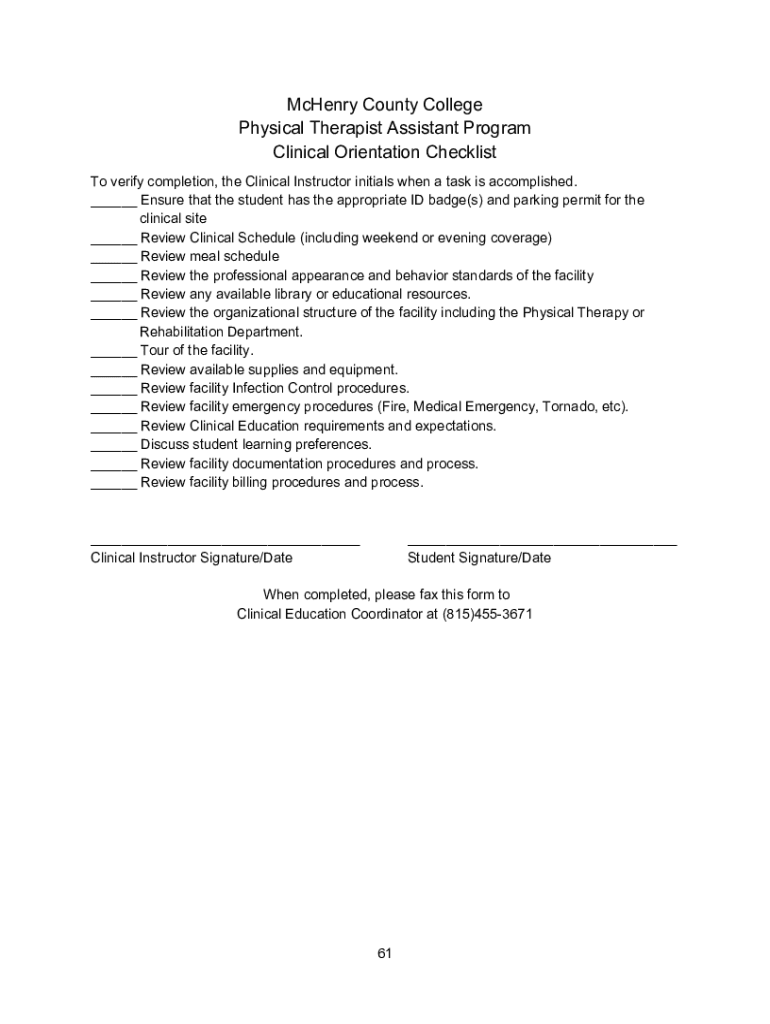 Fillable Online Physical Therapist Assistant Program Clinical ...