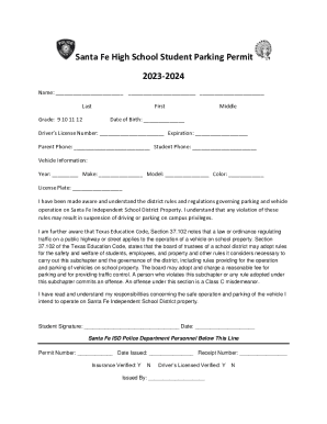 Fillable Online Parking Permits - Santa Fe Independent School District ...