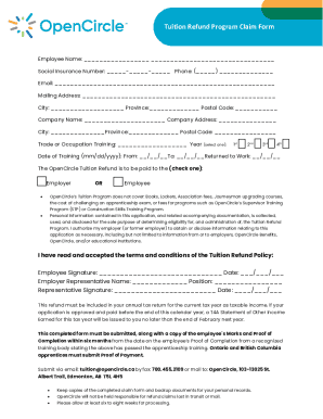 Fillable Online Tuition Refund Program Claim Form Fax Email Print ...