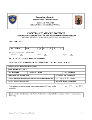 Fillable Online Notice for contract award Fax Email Print - pdfFiller