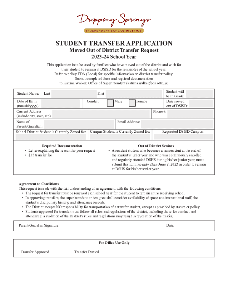 Fillable Online Student Transfer InformationLeander ISD Fax Email Print - pdfFiller