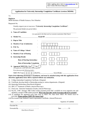 Fillable Online Application for University Internship Completion ...