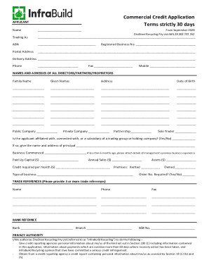 Fillable Online Application for Credit **TERMS NET 30 DAYS** Fax Email ...
