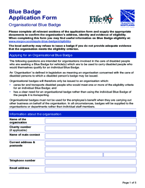 Fillable Online Blue Badge Application Form - Organisational ... Fax ...