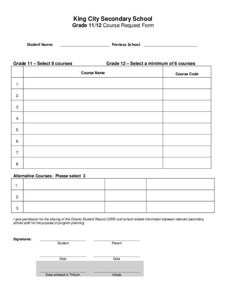Fillable Online Grade 11/12 Course Selection - Woodland Christian High ... Fax Email Print ...