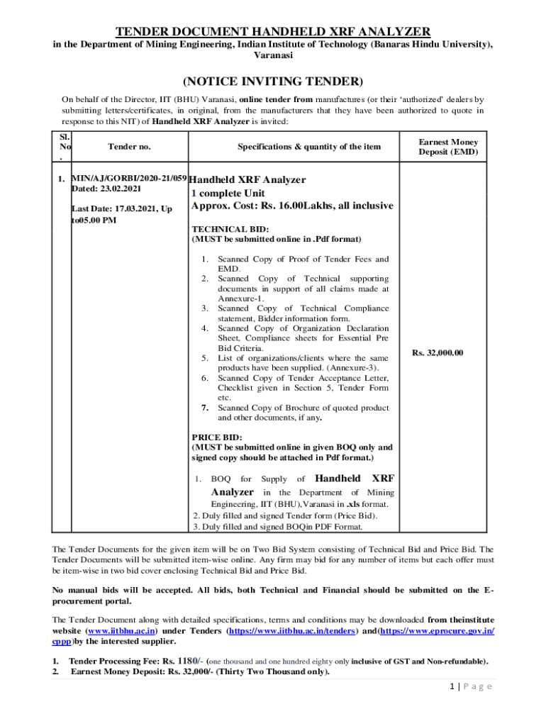 Fillable Online Supply of Handheld Xrf Analyzer in the Dept. of Mining ...