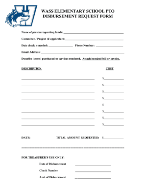 Fillable Online wass elementary school pto disbursement request form ...