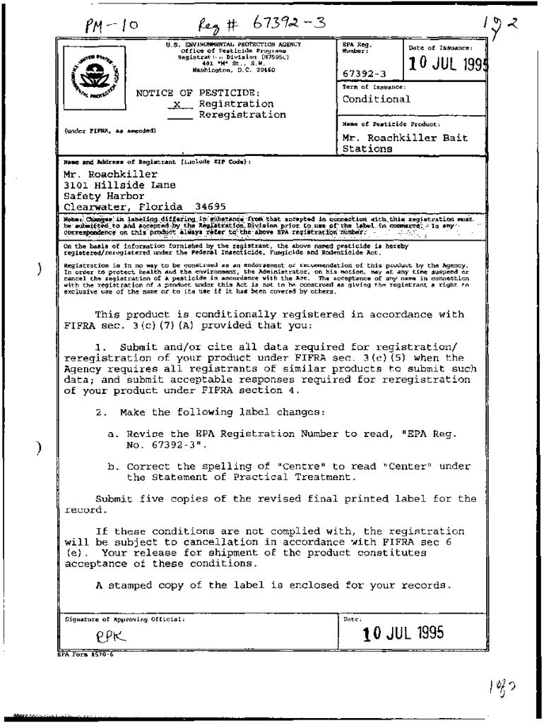 Fillable Online U.S. EPA, Pesticide Product Label, MR. ROACH KILLER ...