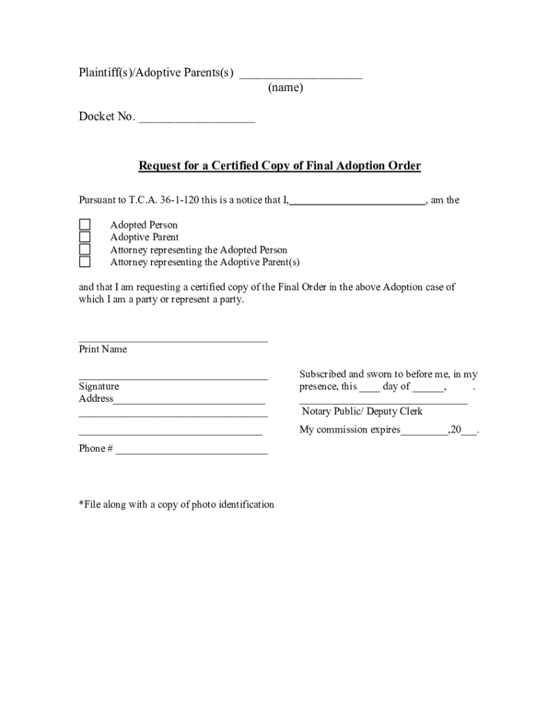 Fillable Online circuitclerk nashville Request for a Certified Copy of ...