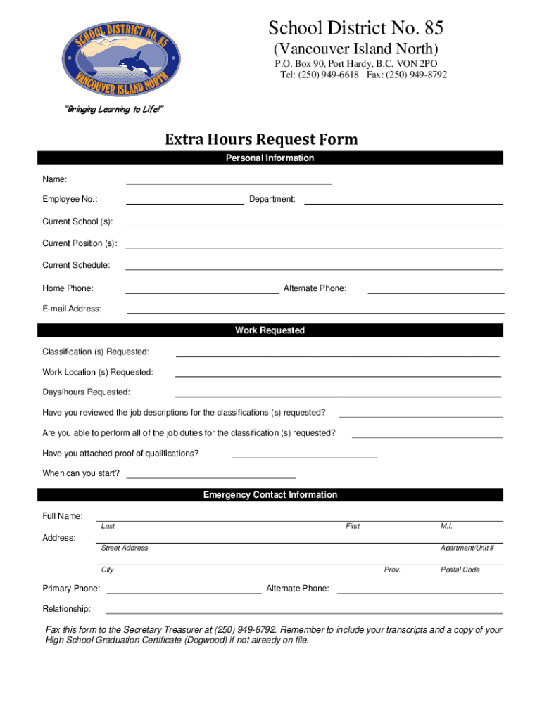 Fillable Online Extra Hours Request Form Fax Email Print - pdfFiller