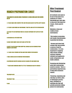 Fillable Online Cockroach Service Preparation Sheet Fax Email Print ...