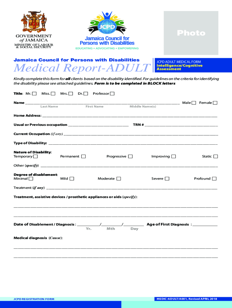 Fillable Online Medical Report-ADULT JCPD ADULT MEDICAL FORM Fax Email ...
