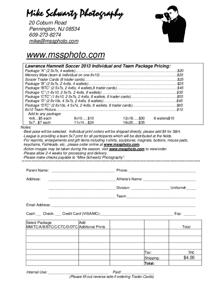 Fillable Online Lawrence Hamnett Soccer Order Form 2013 MSSPHOTO.docx ...