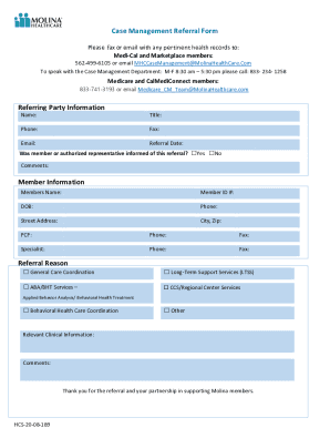 Fillable Online Case Management Referral Form. Referring Party Information Fax Email Print ...