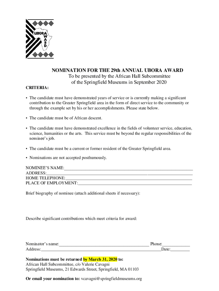 Fillable Online Ubora Nomination Form Fax Email Print - pdfFiller