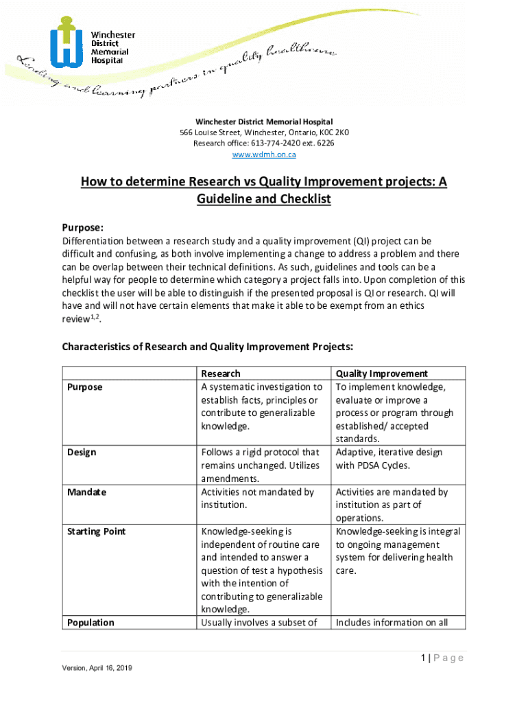 Fillable Online How to determine Research vs Quality Improvement ...