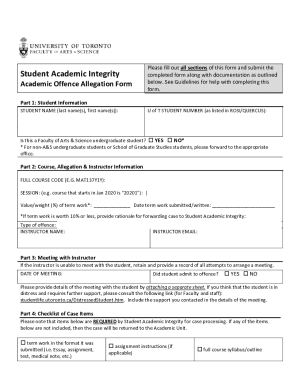 Fillable Online Student Academic Integrity Academic Offence Allegation ...