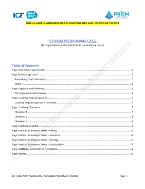 Fillable Online ICF India Prism Awards Nomination Worksheet Template ...