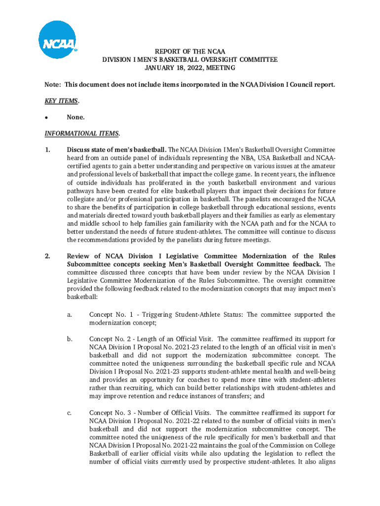 Fillable Online Informational Items of the NCAA Division I Men's and ...