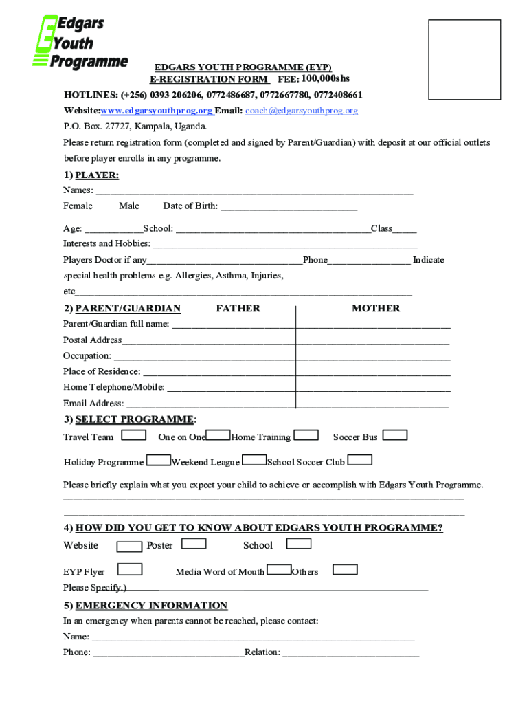 Fillable Online EDGARS TOUTH PROGRAMME E-REGISTRATION FORM ... Fax ...