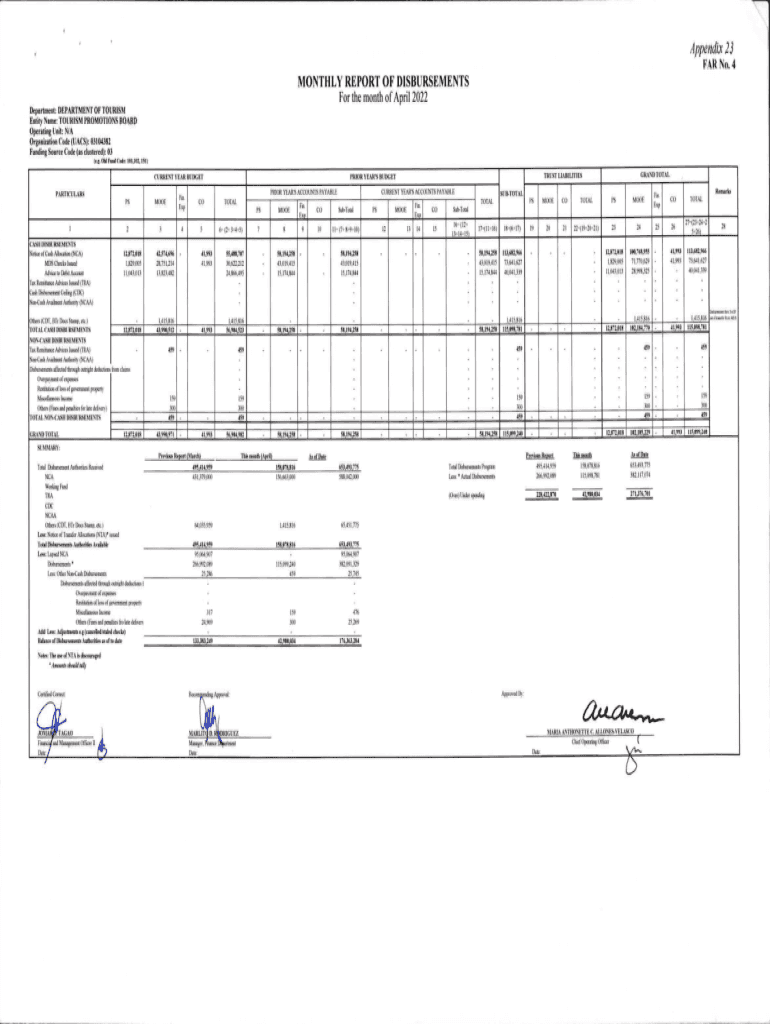 Fillable Online Appendix 23 FAR No. 4 MONTHLY REPORT OF ... Fax Email ...