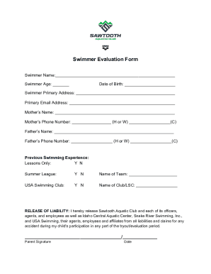 Fillable Online Swimmer Evaluation Form (1).docx Fax Email Print ...