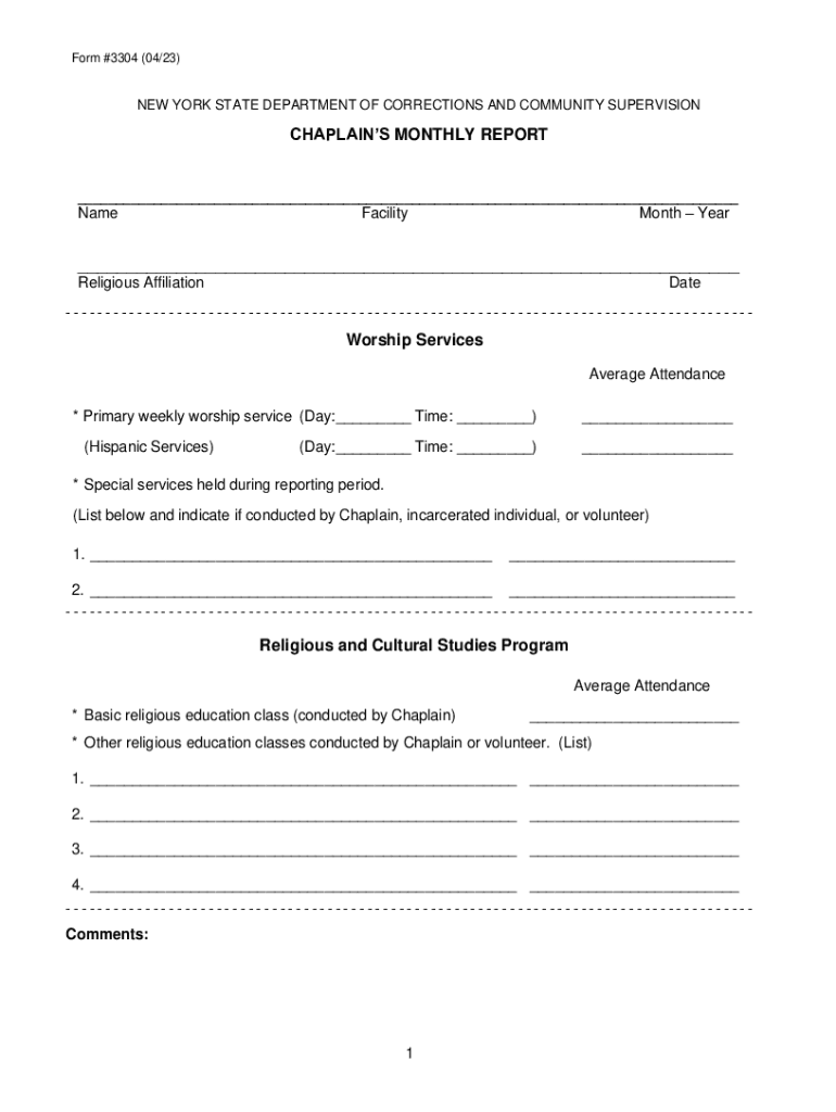 Fillable Online doccs ny chaplain's monthly report Fax Email Print ...
