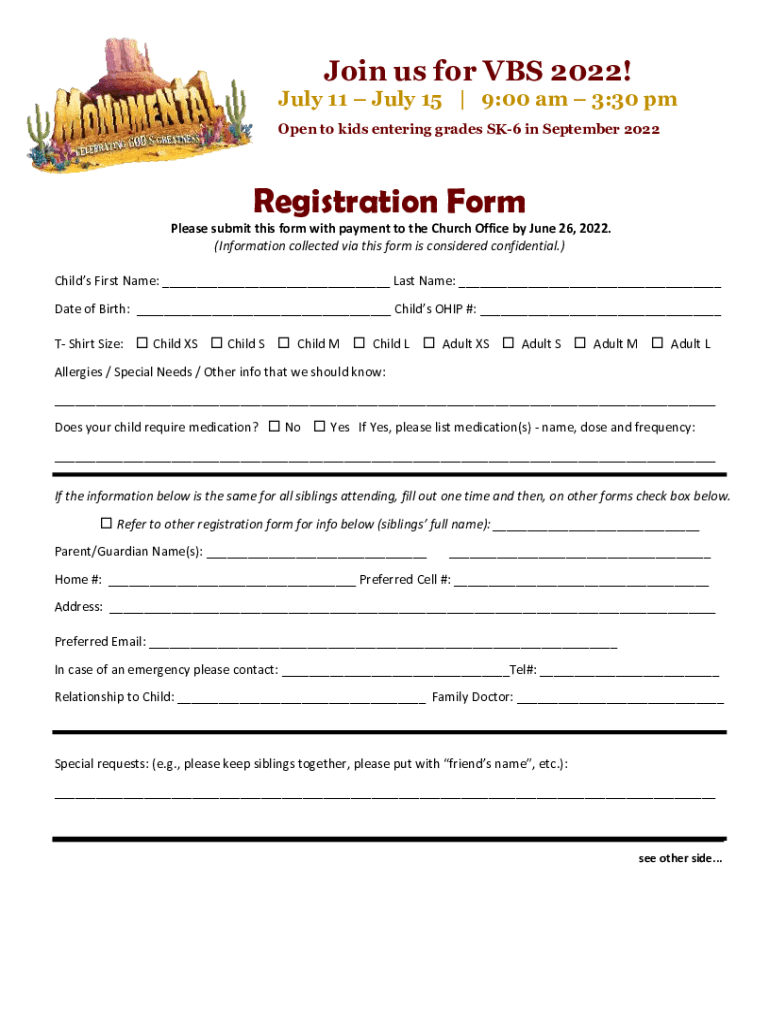 Fillable Online 2016-vbs-registration-form by Flushingumc Fax Email ...