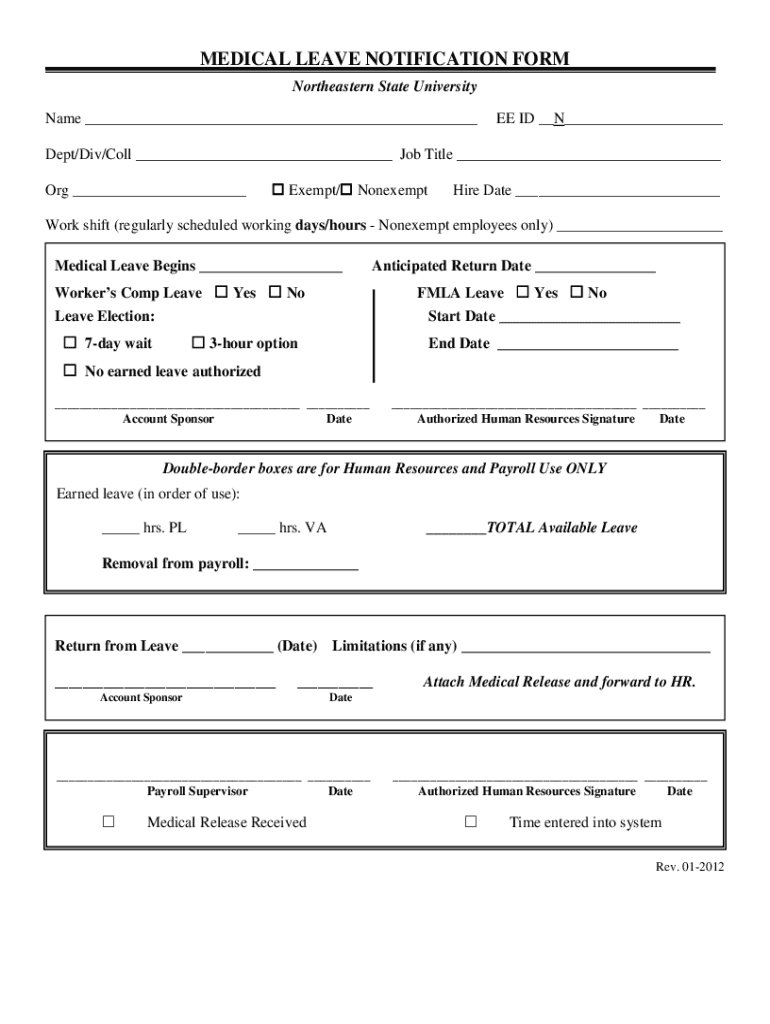 Fillable Online Medical Leave Notification Form Fax Email Print - pdfFiller