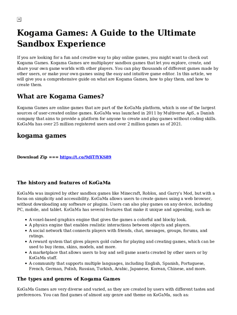 Fillable Online Kogama Games: Explore, Create and Play with ... Fax ...