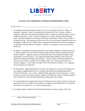 Fillable Online FACILITY USE AGREEMENT AND RELEASE/ ... Fax Email Print - pdfFiller