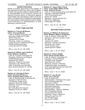 Fillable Online 7/14/2023 BUTLER COUNTY LEGAL JOURNAL Vol. 31 No. 50 ...