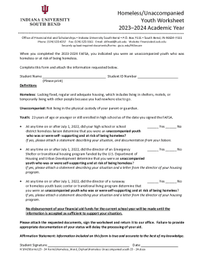 Fillable Online Homeless/Unaccompanied Youth Worksheet 20232024 ... Fax ...
