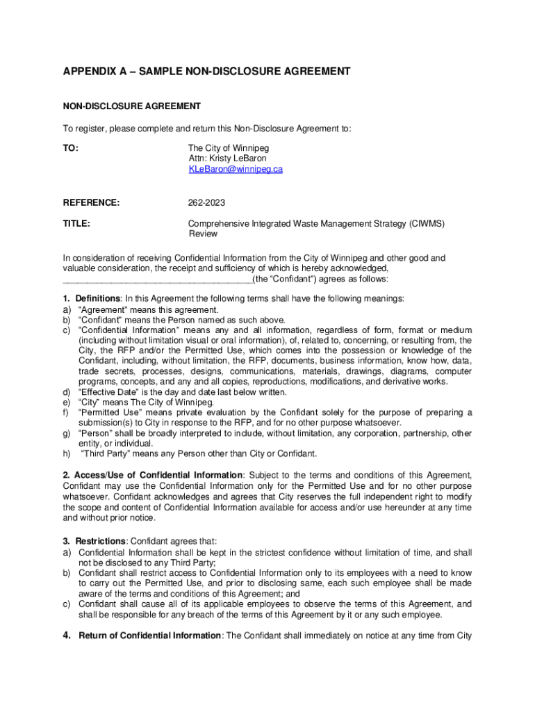Fillable Online APPENDIX A SAMPLE NON-DISCLOSURE AGREEMENT Fax Email ...